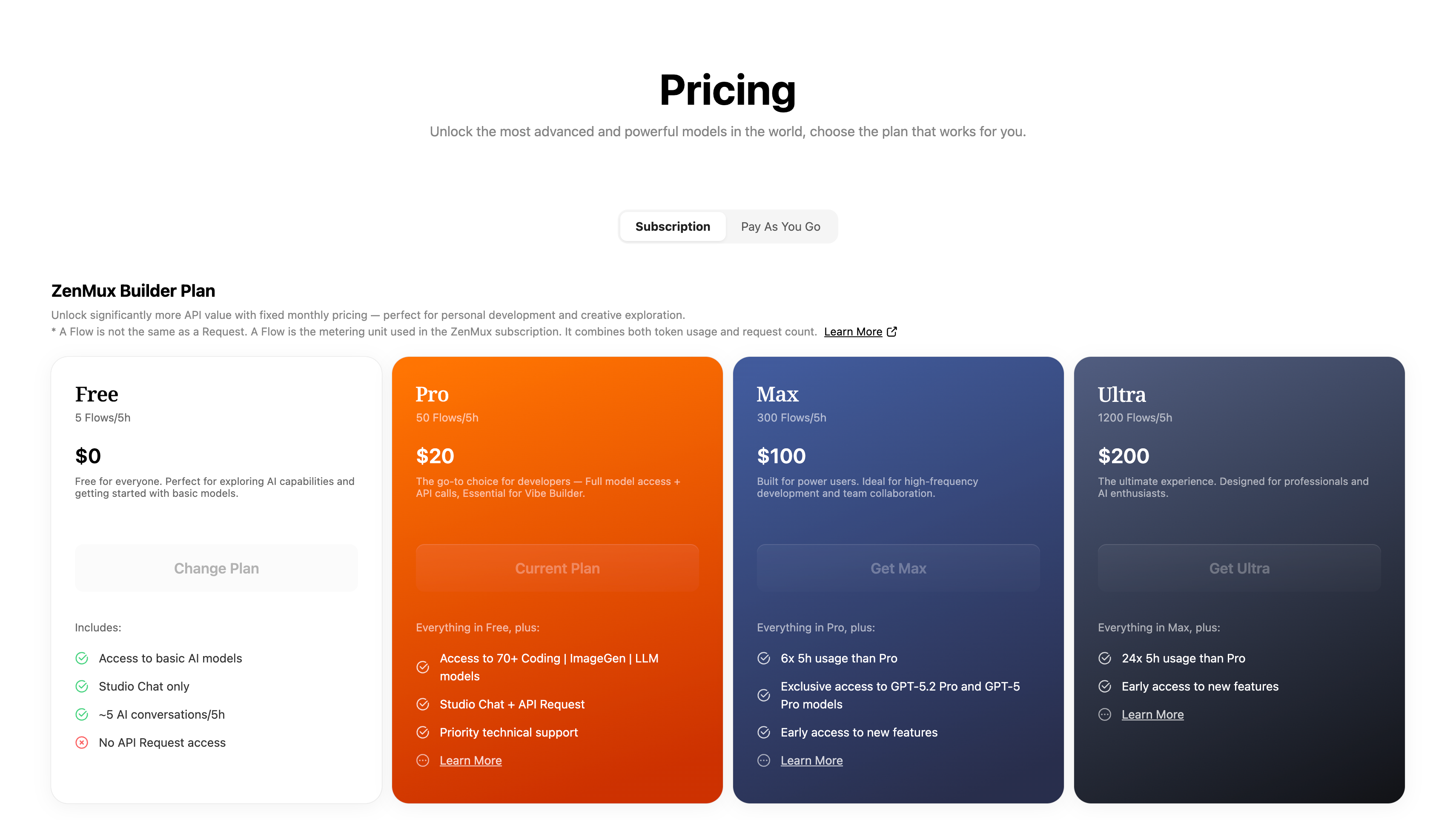 订阅制套餐 | ZenMux | Documentation